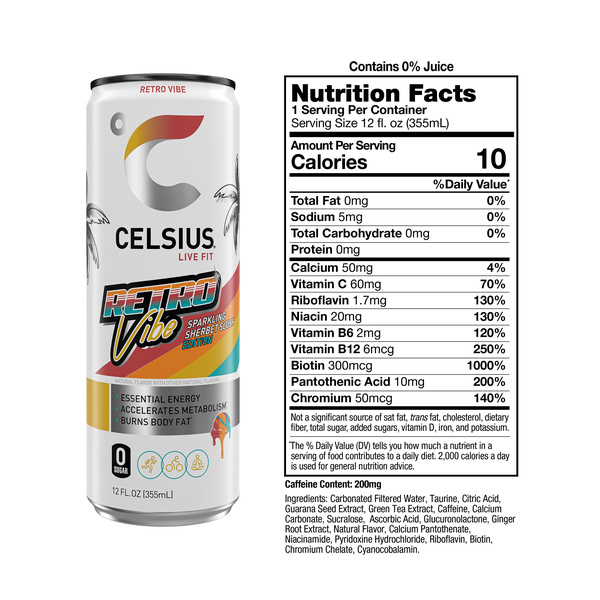 CELSIUS Sparkling Retro Vibe, Functional Energy Drink 12 Fl Oz Single ...