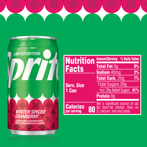 Sprite Winter Spiced Cranberry Caffeine Free Soda Soft Drink Mini Cans ...