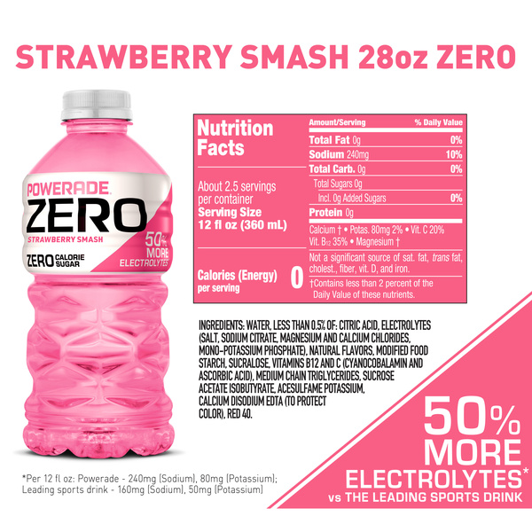 Powerade Sports Drink, Strawberry Smash, Zero | Hy-Vee Aisles Online ...